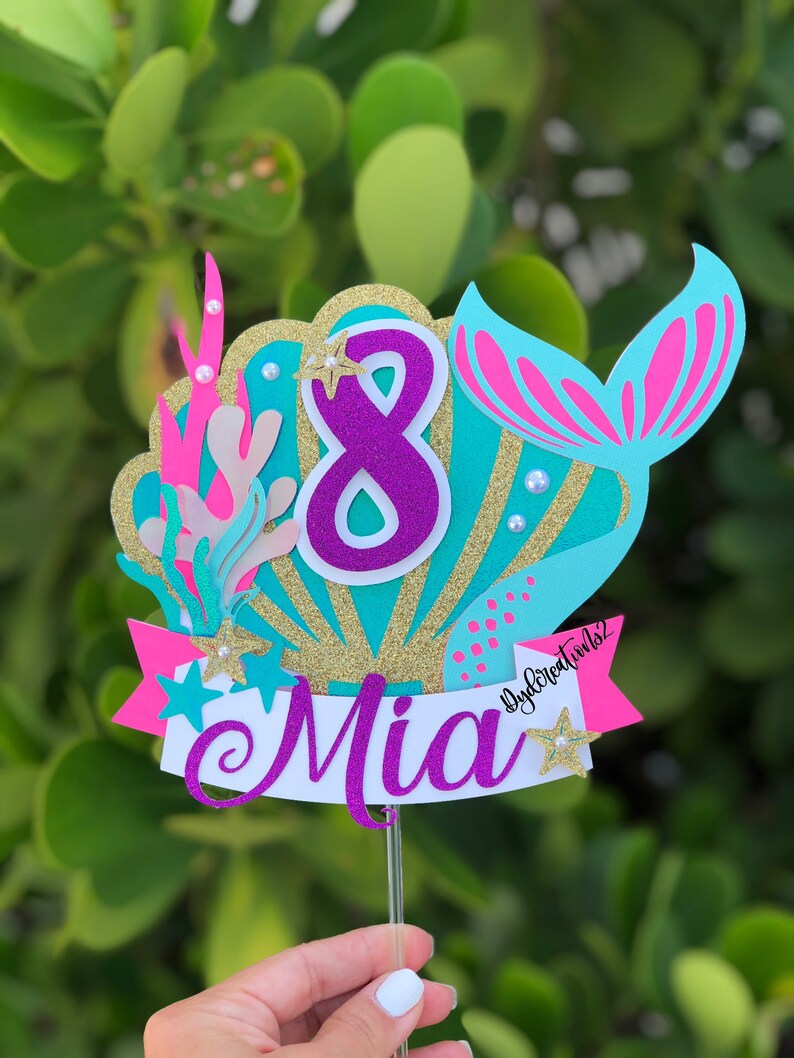 Personalized Mermaid Cake Topper: Glitter Cardstock Party Decor - Etsy