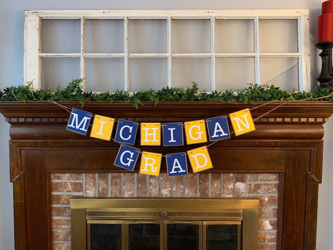 Michigan Grad Banner Garland Graduate Sign Distressed | Etsy