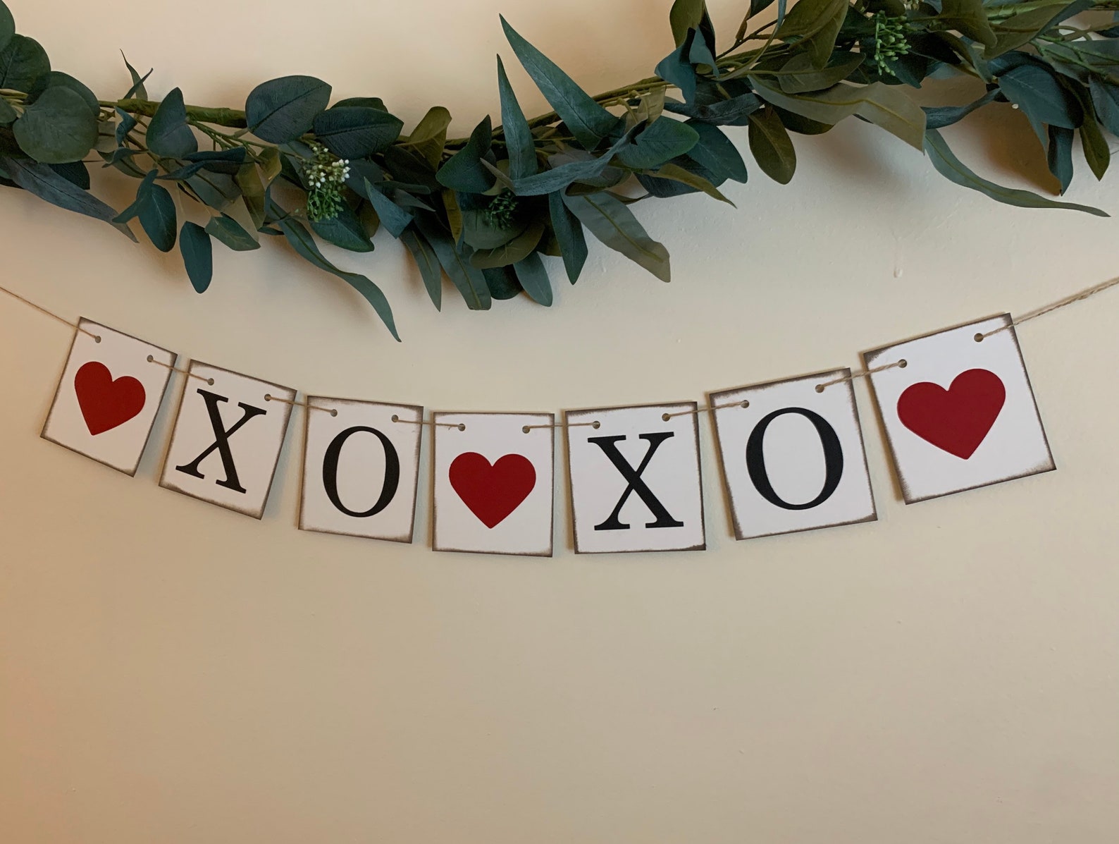 XO XO Valentine's Day Banner Garland Bunting Farmhouse Decor Red and ...