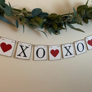 XO XO Valentine's Day Banner Garland Bunting Farmhouse Decor Red and ...
