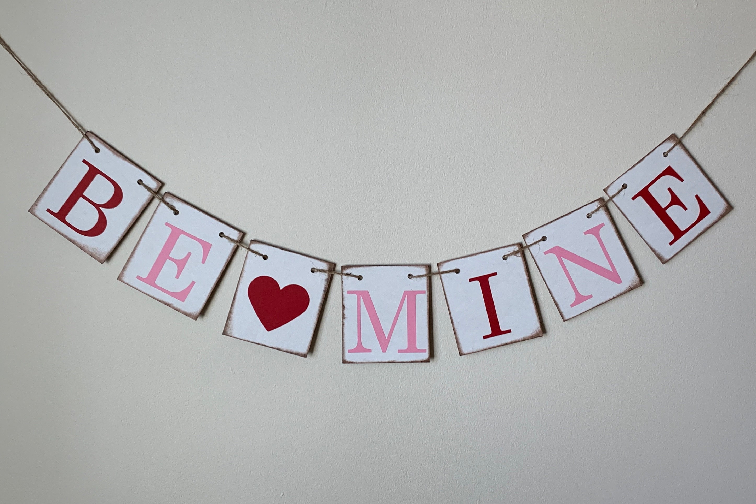 Be Mine Valentine's Day Banner Garland Bunting Farmhouse Decor Red and ...