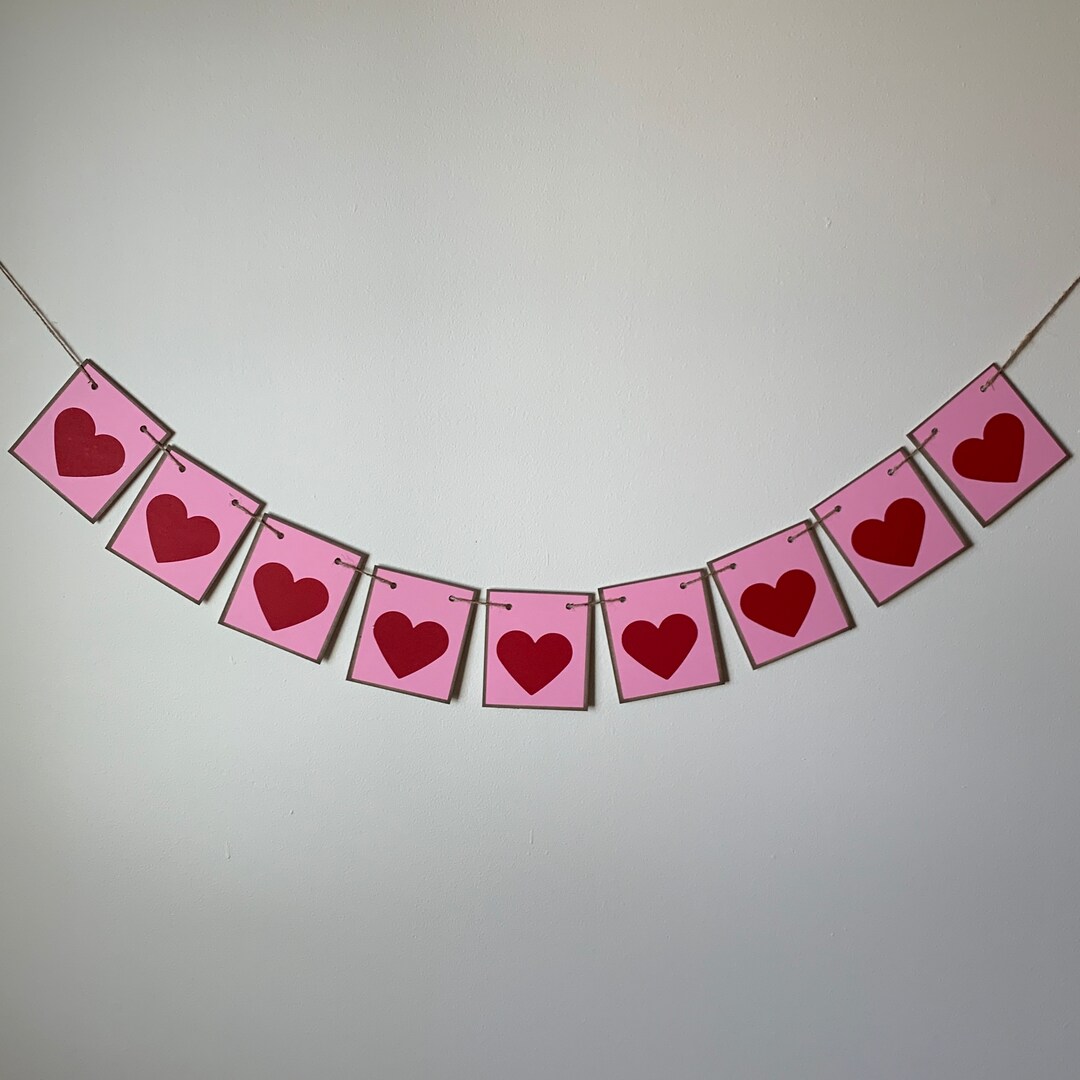 Valentine's Day Heart Banner Shabby Chic Red Pink Distressed Farmhouse ...