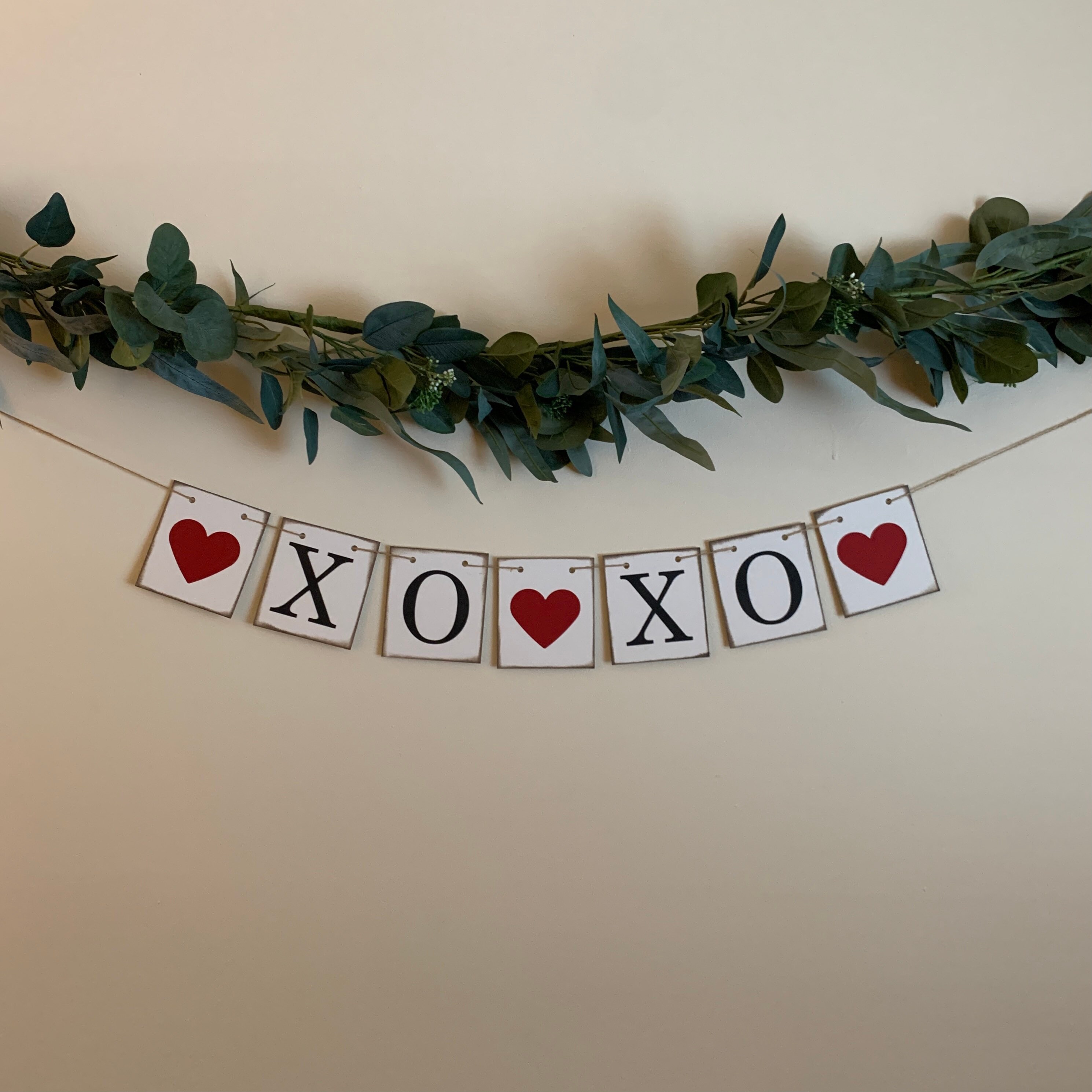 XO XO Valentine's Day Banner Garland Bunting Farmhouse Decor Red and ...