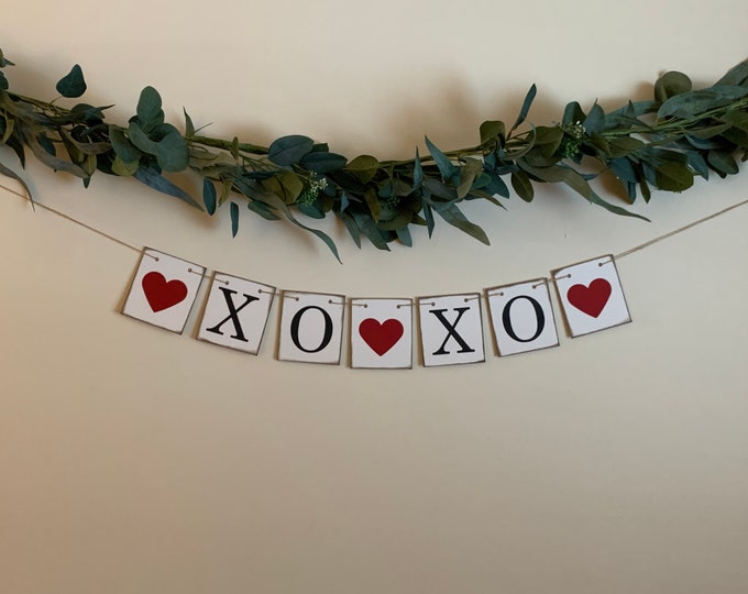 XO XO Valentine's Day Banner Garland Bunting Farmhouse Decor Red and ...