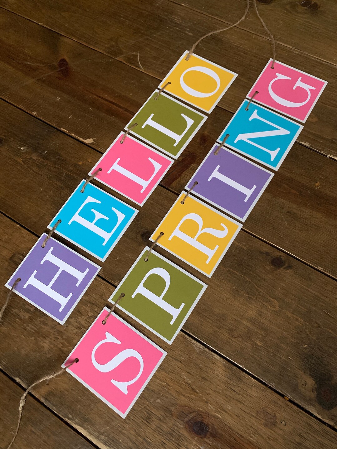 Hello Spring Banner Bunting Garland Sign Colorful Pastel Home Decor ...