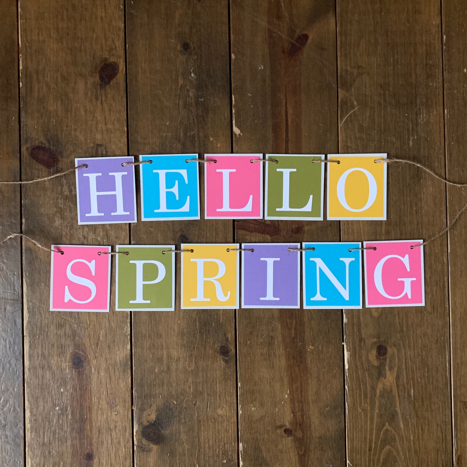 Hello Spring Banner Bunting Garland Sign Colorful Pastel Home Decor ...