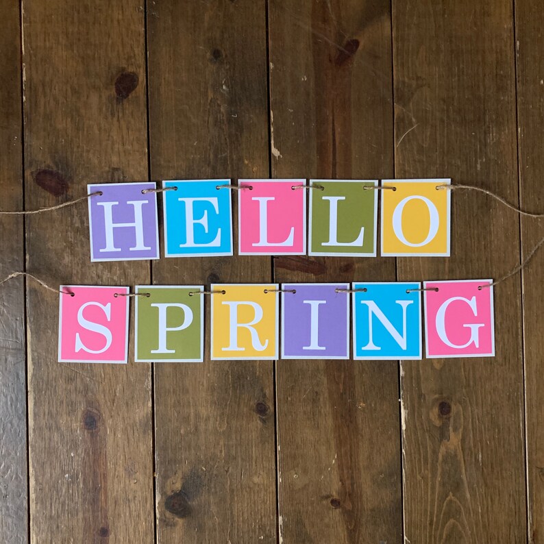 Hello Spring Banner Bunting Garland Sign Colorful Pastel Home - Etsy
