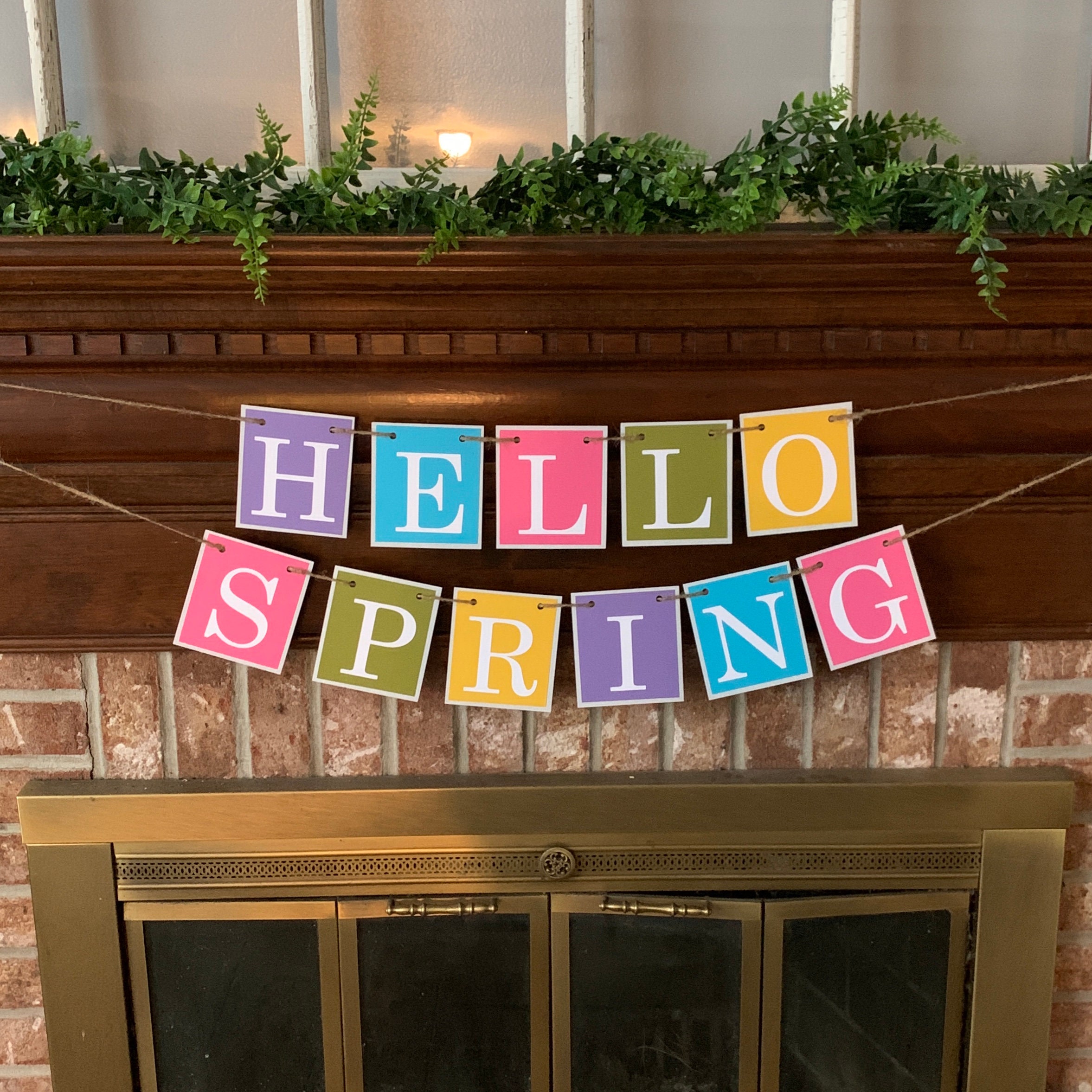 Hello Spring Banner Bunting Garland Sign Colorful Pastel Home Decor ...