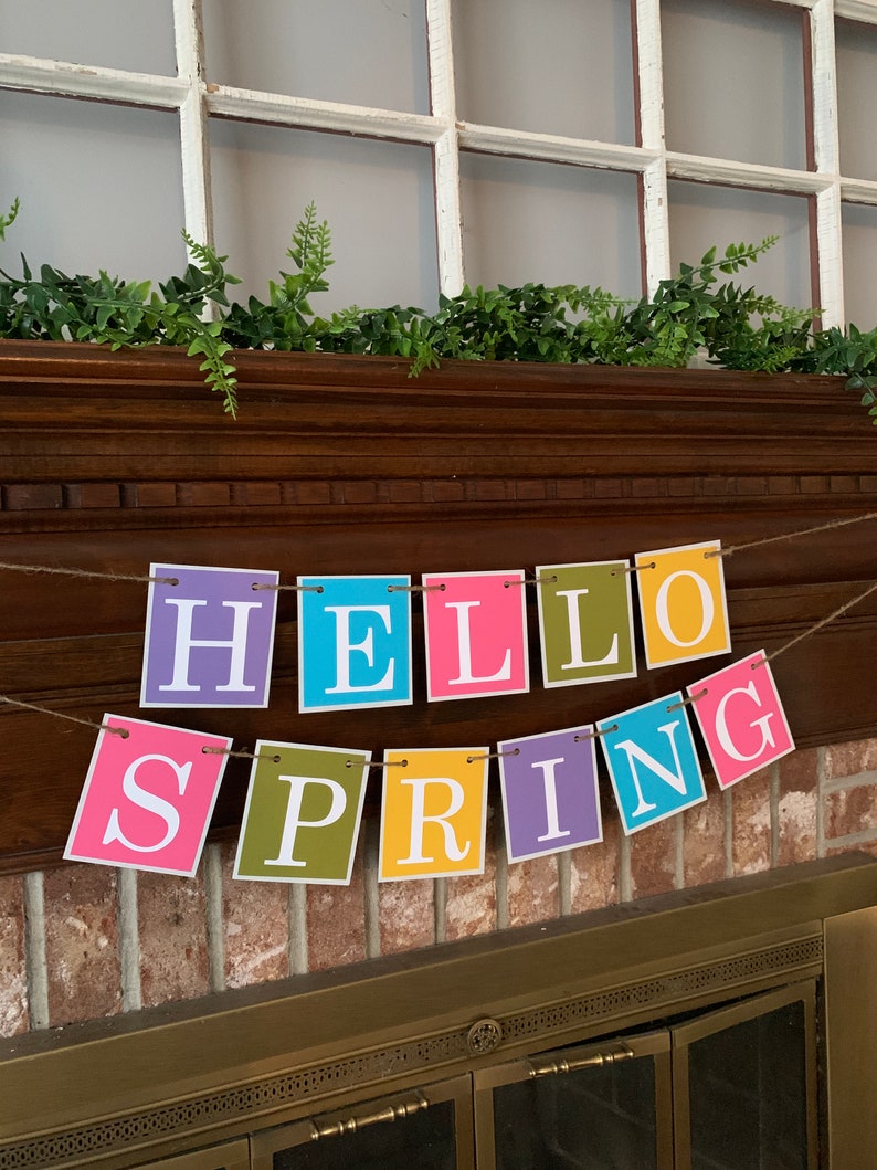 Hello Spring Banner Bunting Garland Sign Colorful Pastel Home - Etsy