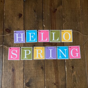 Hello Spring Banner Bunting Garland Sign Colorful Pastel Home Decor ...