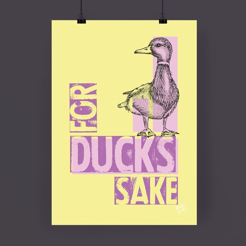 For Ducks Sake Duck Illustration Print. Bright Yellow Aesthetic Wall ...