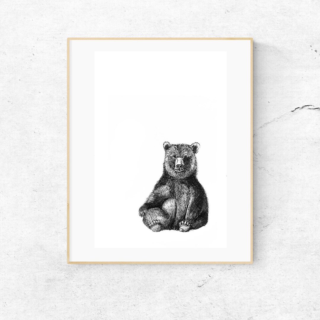 Bear Illustration. Cute Bear Print. Bear Nursery Art. Woodland Bear ...
