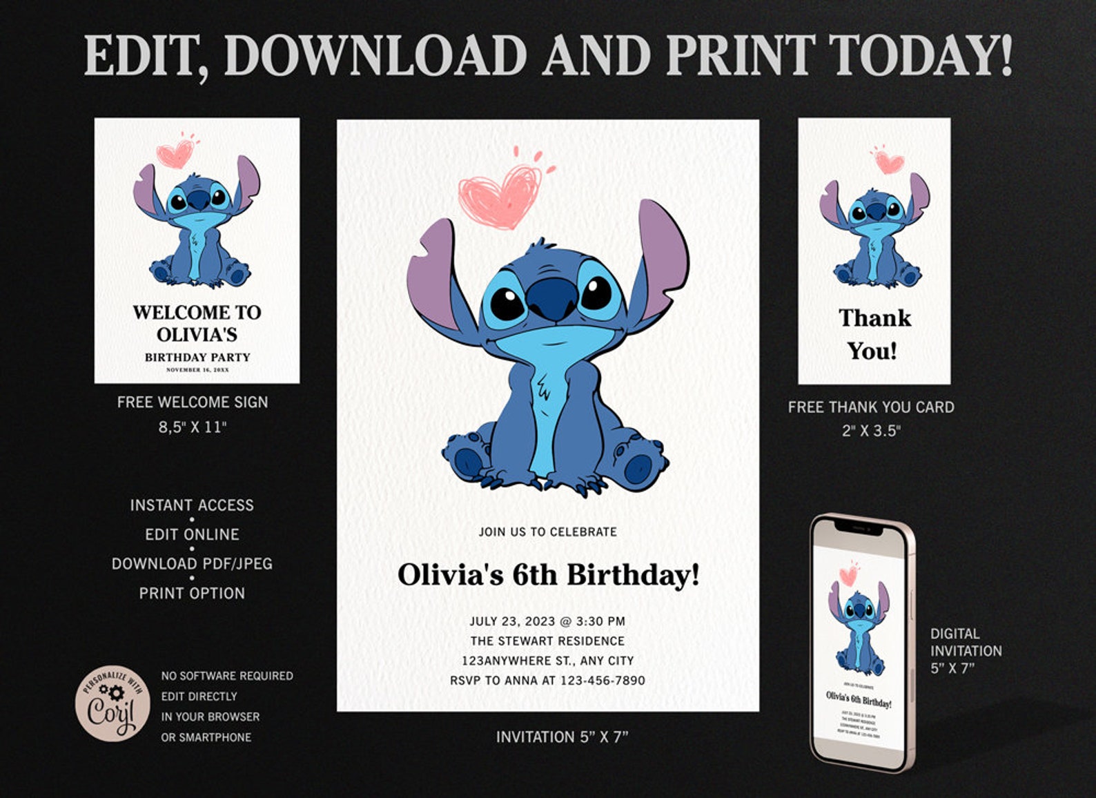 Stitch Birthday Invitation, Sweet Stitch Party, Love Stitch Invitation ...