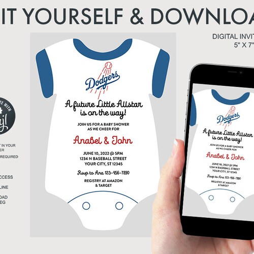 Baby Shower Invitation LA Dodgers Inspired digital File YOU | Etsy