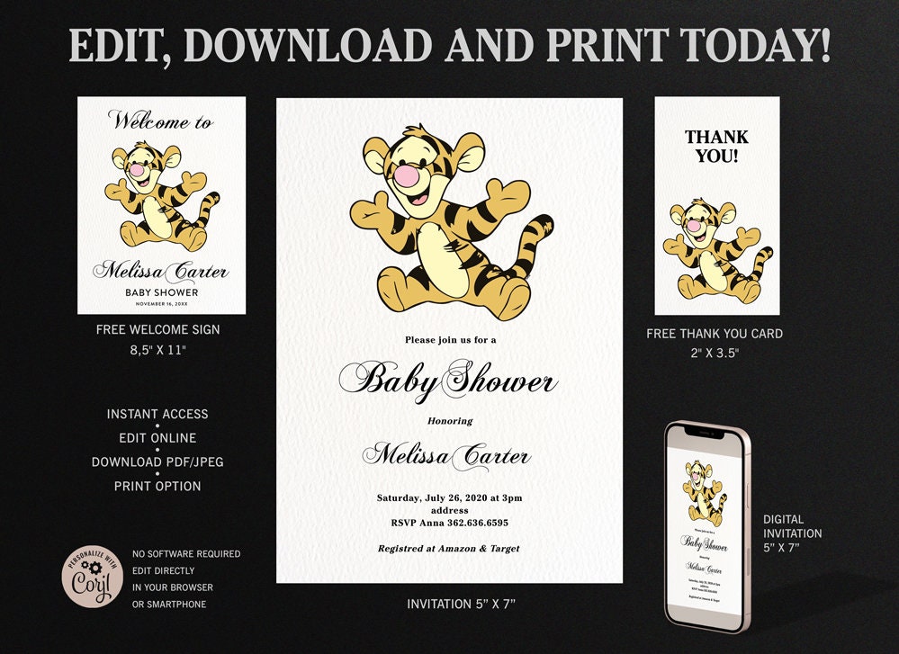 Baby Tigger Baby Shower Invitation, Winnie the Pooh Friend Baby Shower ...