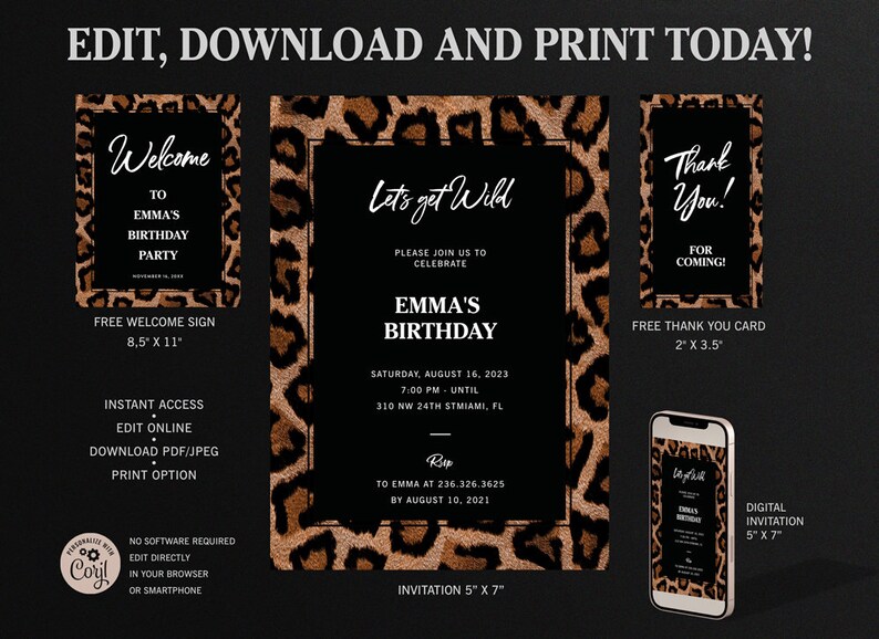 Leopard Print Birthday Invitation, Let's Get Wild, Adult Birthday ...