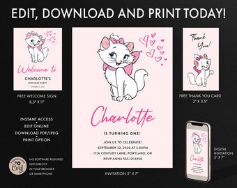 Marie the Cat Baby Shower Invitation, Marie the Cat Thank You Card ...