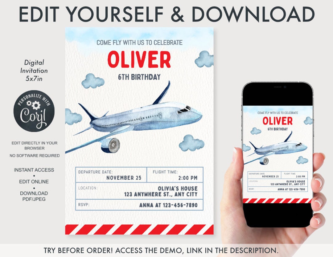 Flying Birthday Party Invitation Airplane Birthday - Etsy