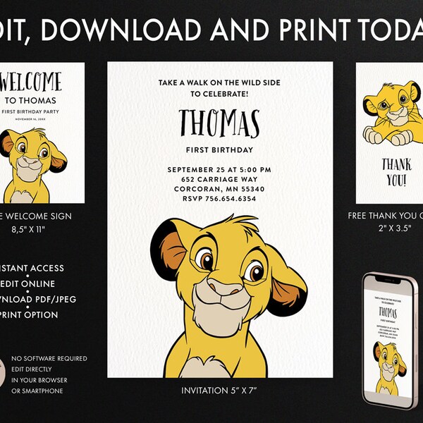 Simba Birthday Invitation Card - Etsy