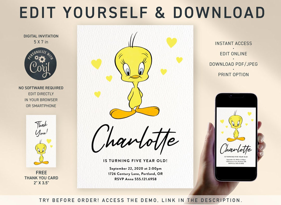 Tweety Bird Birthday Invitation Boy and Girl Birds Birthday - Etsy