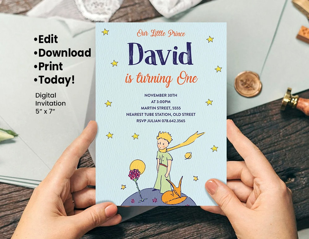 The Little Prince Birthday Invitation, Prince Birthday Invitation, the ...