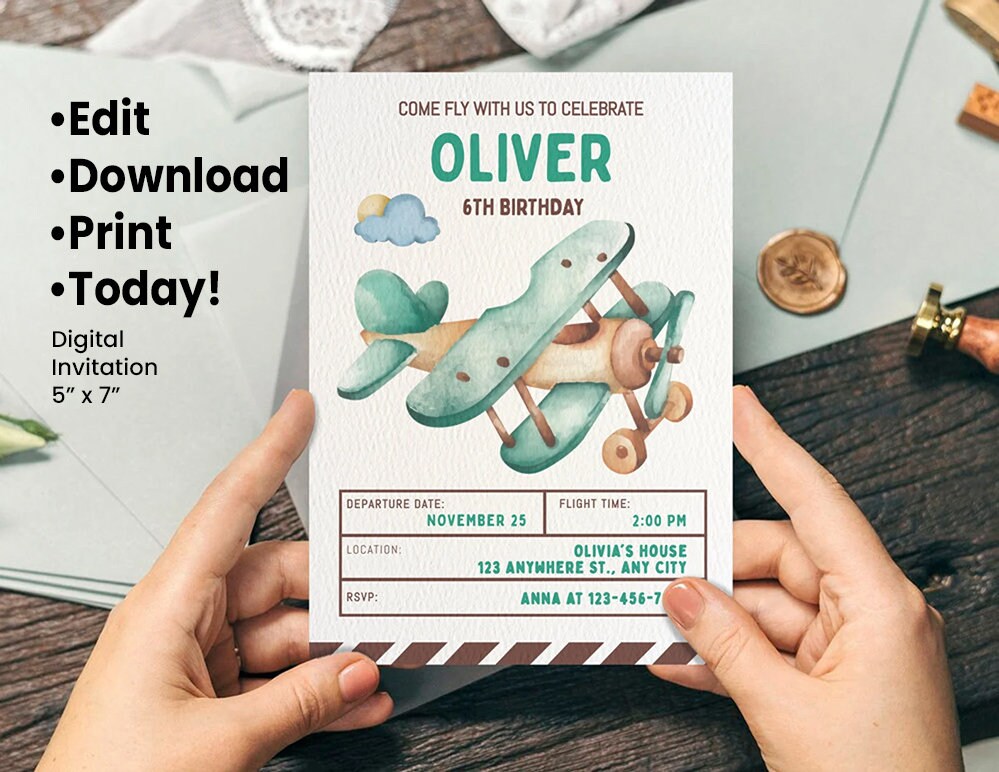 Flying Birthday Party Invitation, Airplane Birthday Invitation, Flying ...