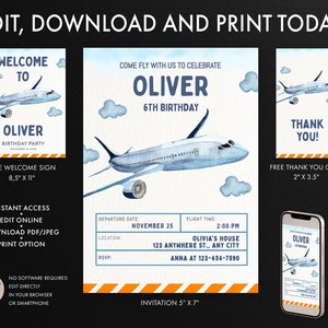 Flying Birthday Party Invitation, Airplane Birthday Invitation, Digital ...