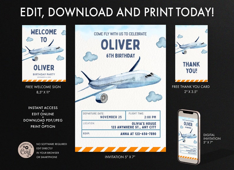 Flying Birthday Party Invitation Airplane Birthday - Etsy