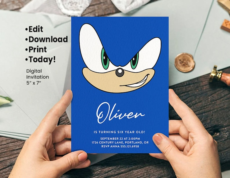 Sonic Birthday Party Invitation, Sonic the Hedgehog Invitation, Sonic ...
