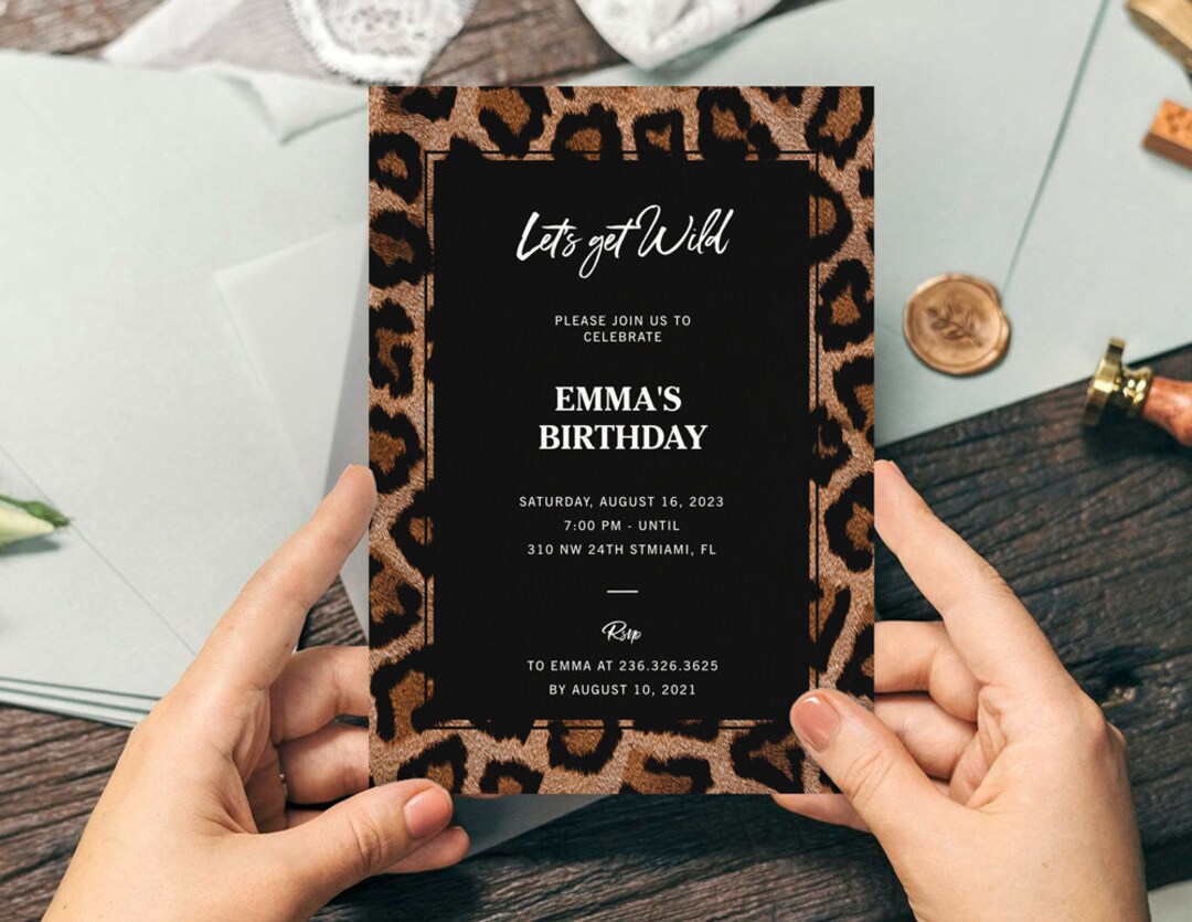 Leopard Print Birthday Invitation Let's Get Wild Adult - Etsy