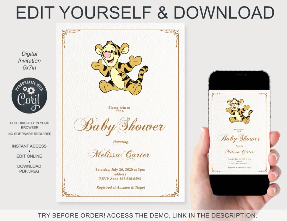 Baby Tigger Baby Shower Invitation Winnie the Pooh Friend - Etsy