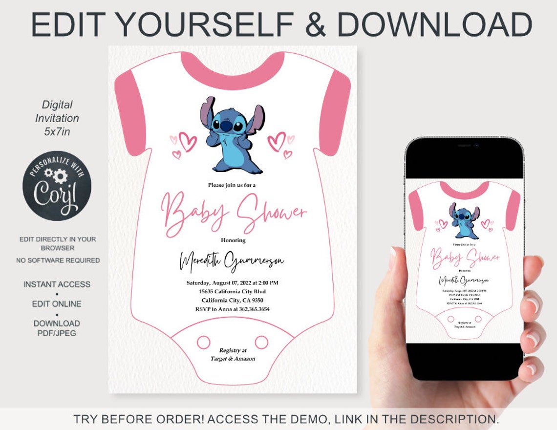 Stitch Baby Shower Invitation Baby Shower Invitation - Etsy