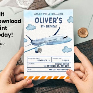 Flying Birthday Party Invitation, Airplane Birthday Invitation, Digital ...