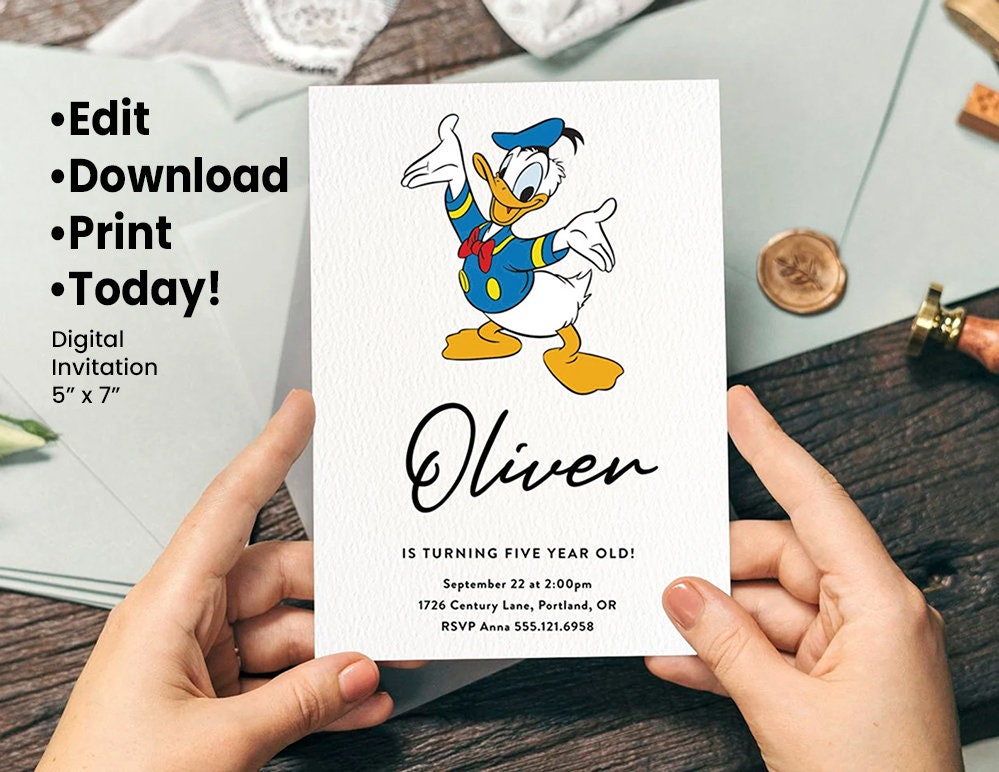 Donald Duck Birthday Invitation, Donald Duck Cartoon Personalized ...