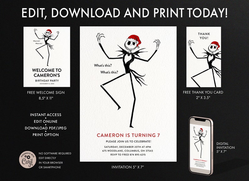 Jack Skellington Birthday Invitation, Nightmare Before Christmas ...