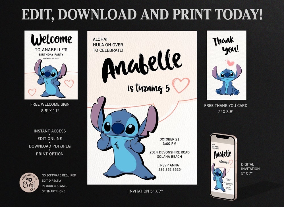 Stitch Birthday Invitation, Stitch Birthday Girl Invitation ...