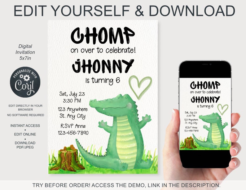 Crocodile Birthday Party Invitation Alligator Party - Etsy