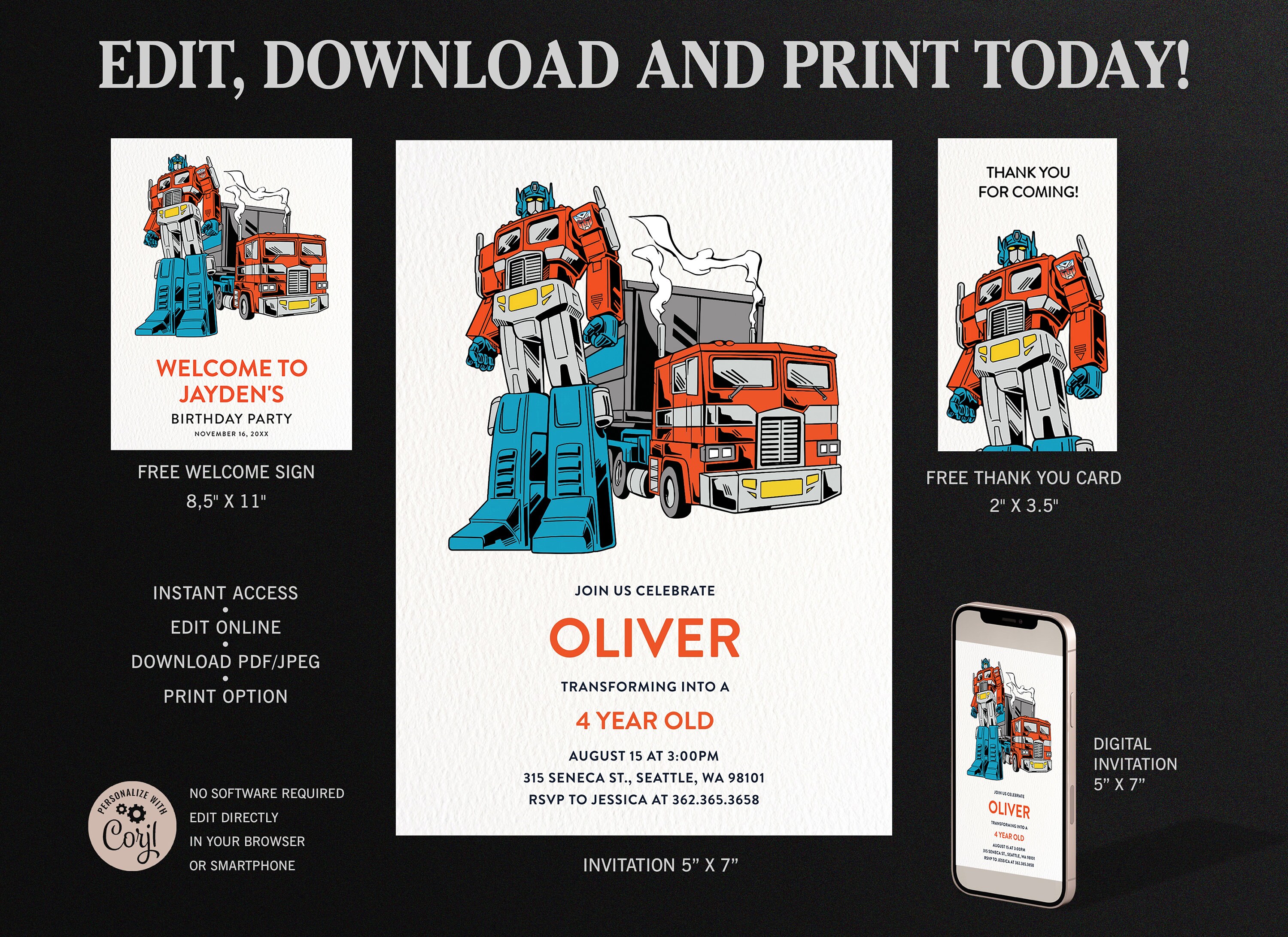 Transformers Birthday Invitation, Bumblebee Invitation, Digital ...