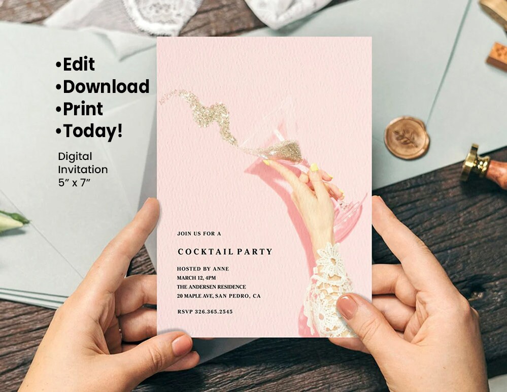 Cocktail Party Invitation, Cocktail Hour, Birthday Invitation Template ...