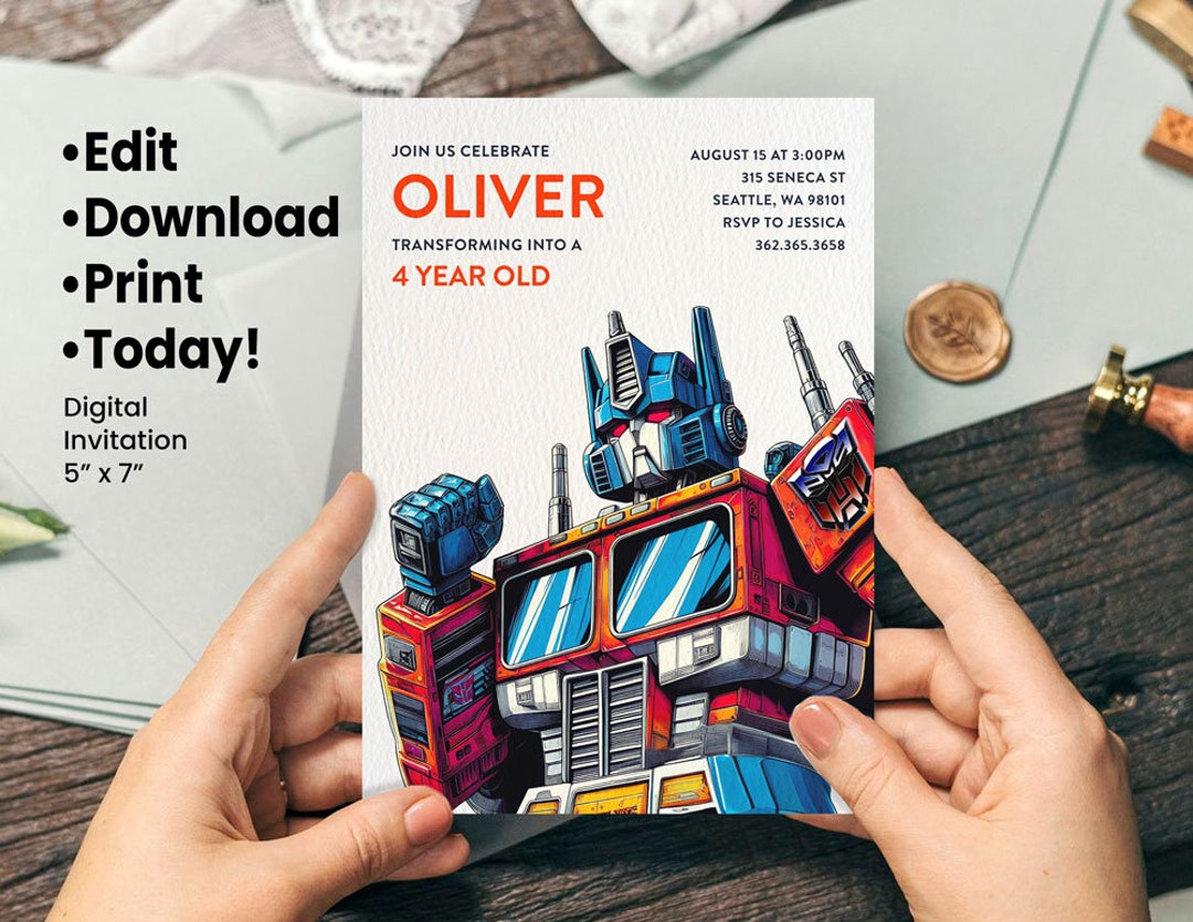 Transformers Birthday Invitation, Optimus Prime Invitation, Robot ...