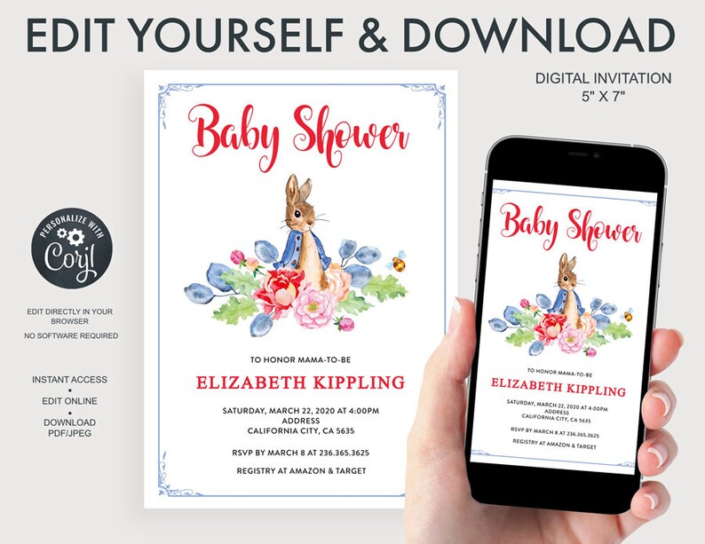 Etsy Peter Rabbit Baby Shower Invitations at April Langdon blog