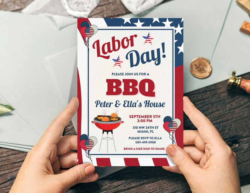 Labor Day BBQ Party Invitation, Labor Day Editable Invitation Template ...