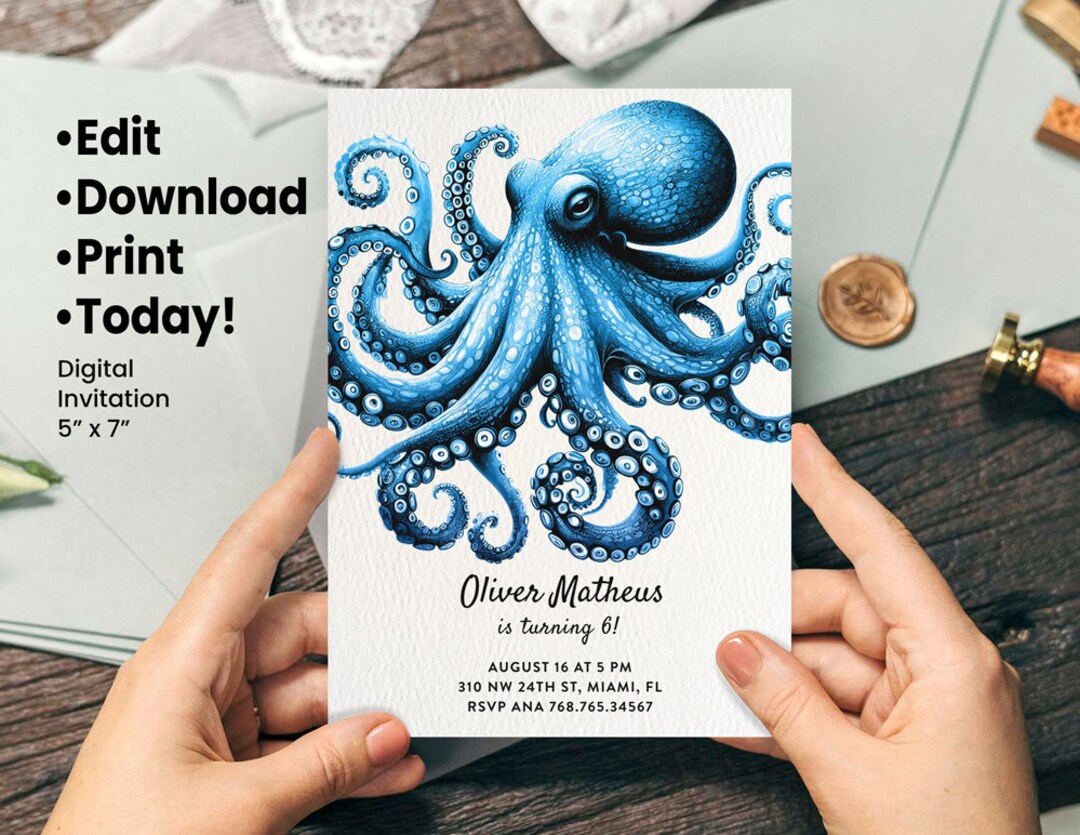Octopus Birthday Invitation, Under Sea Boy Birthday Party Template ...