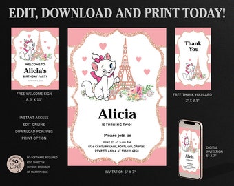 Marie the Cat Baby Shower Invitation, Marie the Cat Thank You Card ...