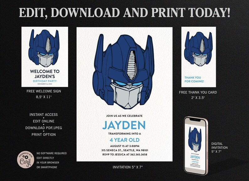 Transformers Birthday Invitation, Optimus Prime Invitation, Robot ...