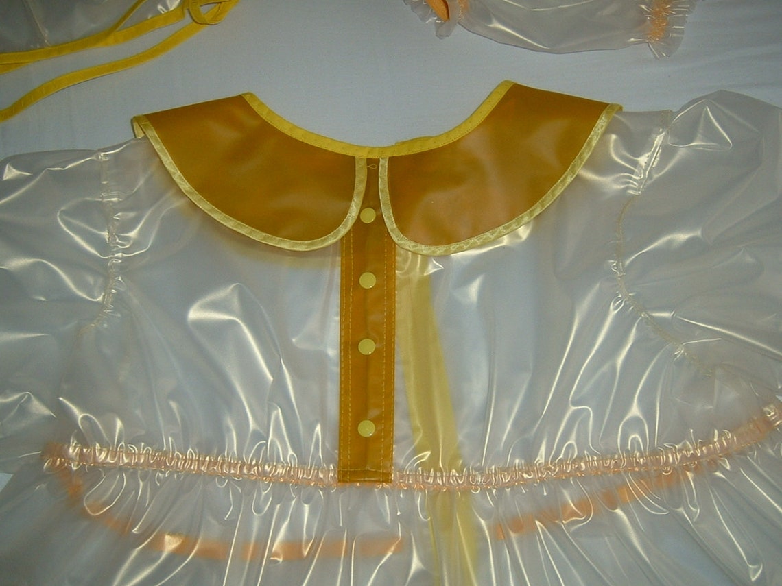 Adult baby smooth pvc dress set dress bonnet choose yellow | Etsy