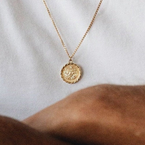 Mens Coin Pendant / Gold Necklace Gift for Boyfriend / Lion - Etsy