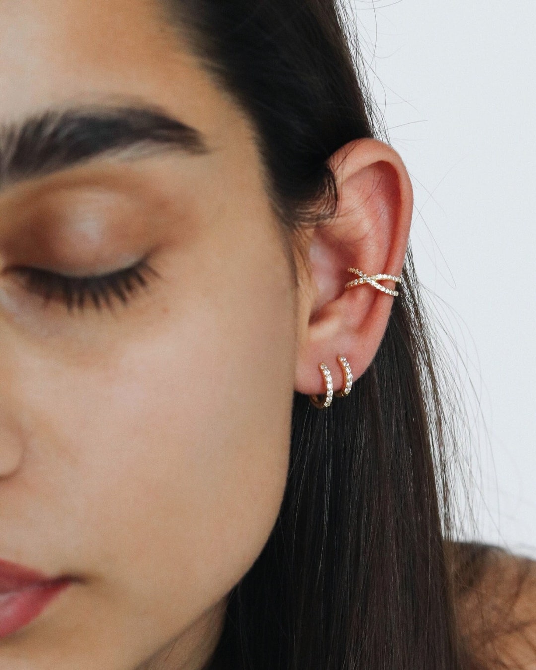 Waterproof - Ear Cuff - 18k Gold Vermeil - White CZ Ear Cuff - Gold Ear ...