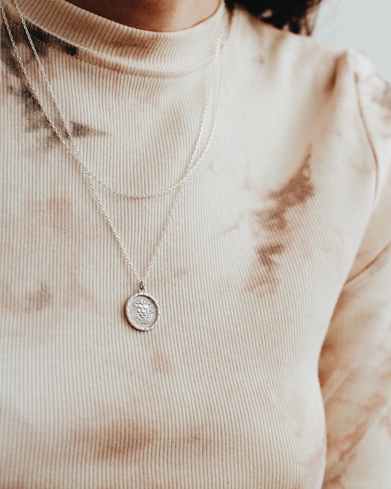 Lion Coin Necklace Solid 925 Sterling Silver Minimalist - Etsy