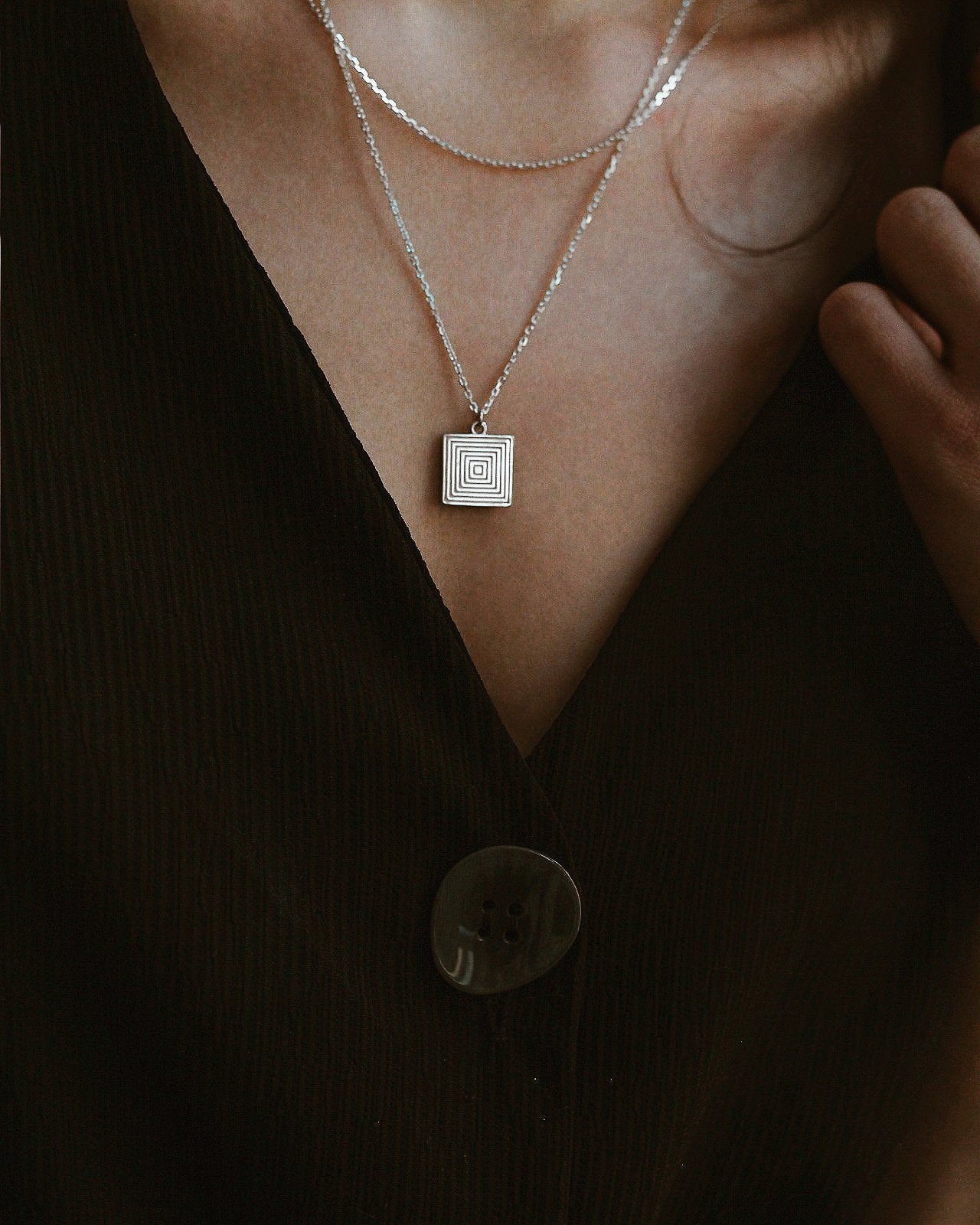 Square Shaped Pendant Necklace 925 Sterling Silver Necklace - Etsy